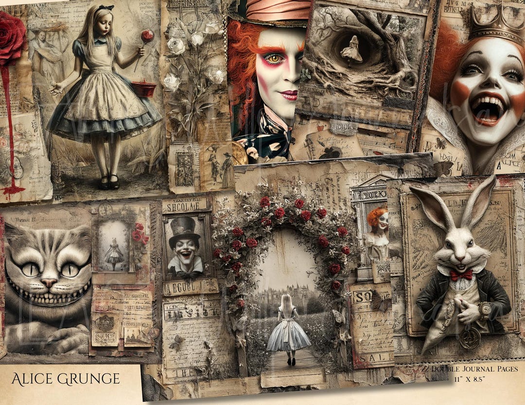 Alice in Wonderland Junk Journal Kit, Printable Scrapbook Papers ...