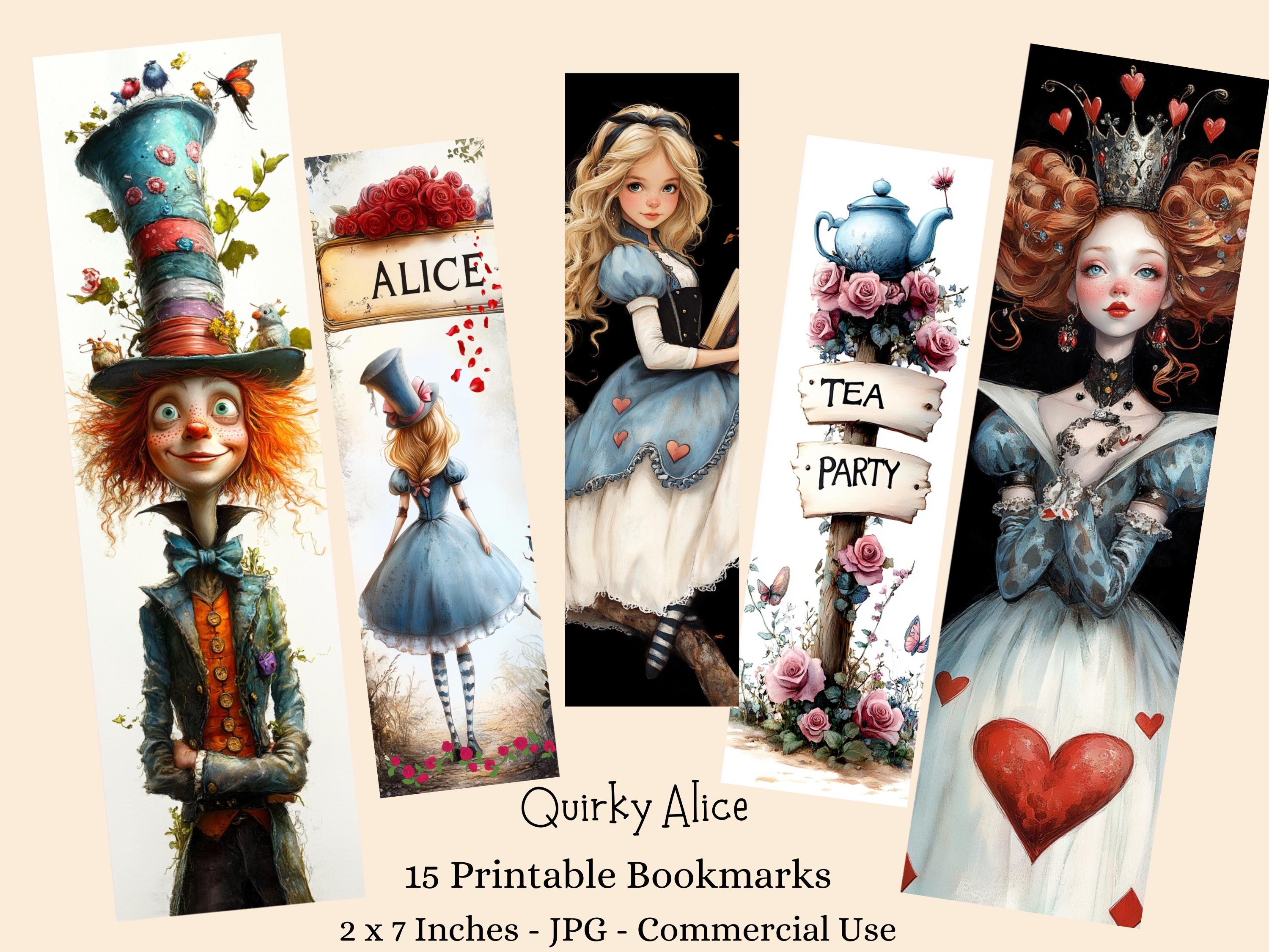 Alice in Wonderland Bookmarks, Printable Scrapbook Papers, Digital ...