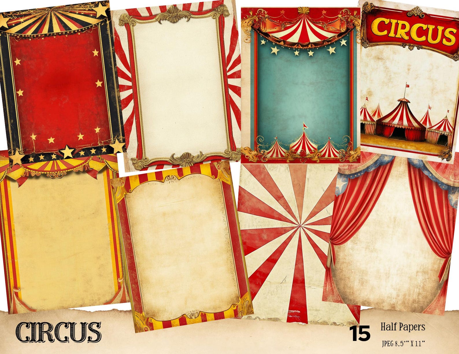 Victorian Vintage Circus, Circus Digital Paper, Circus Background Paper ...