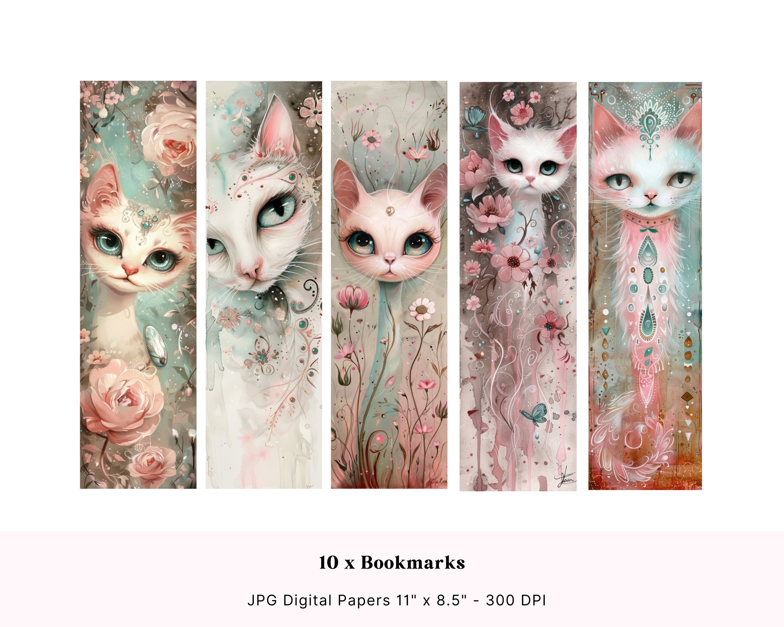 10 Cats Printable Bookmarks, Reading Bookmark Set, Quirky Cats ...