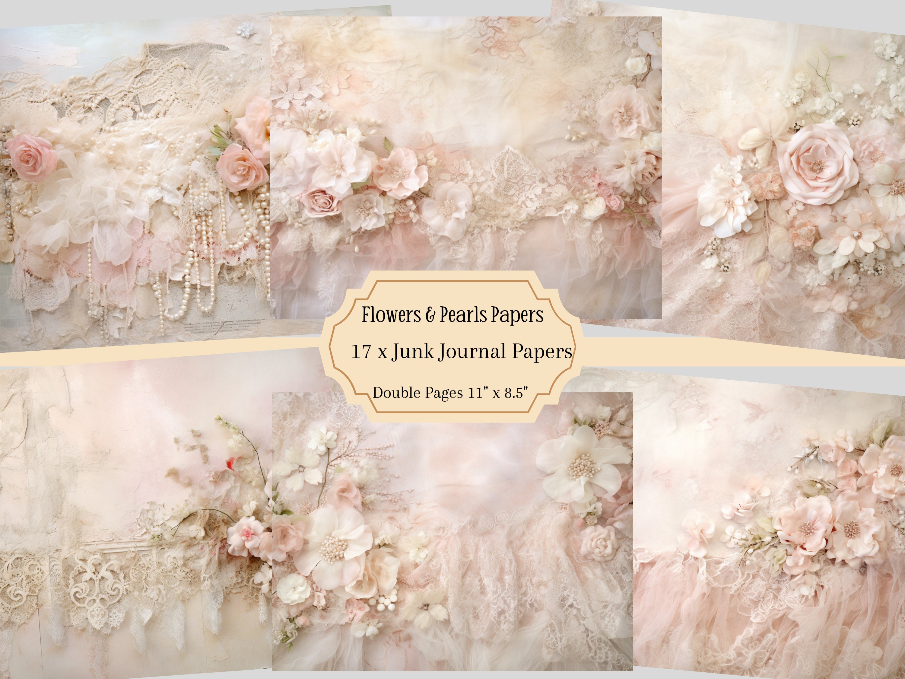 Vintage Lace Junk Journal, Printable Antique Pages Pink Flowers and ...