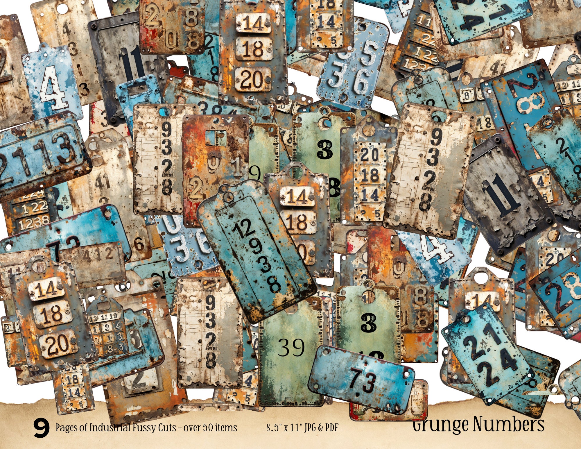 Industrial Grunge Numbers Labels, Tags, Vintage Ephemera, Industrial ...