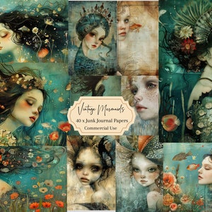 Mermaid Junk Journal Kit Ocean Digital Paper, Scrapbooking, Under the ...