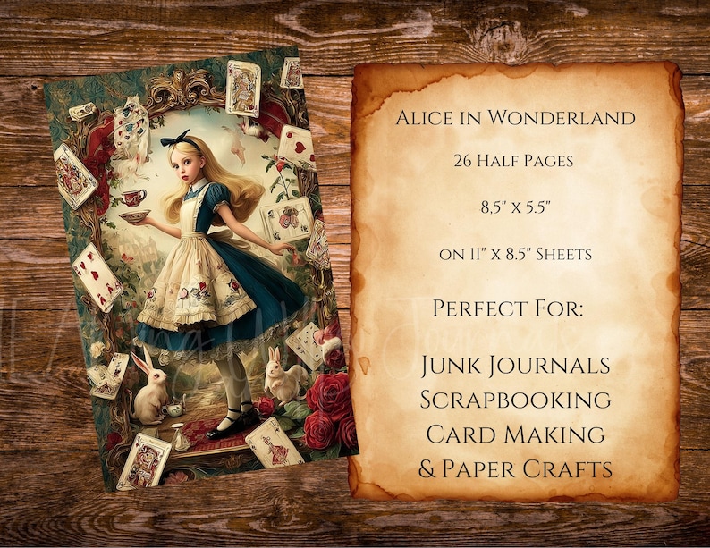 Alice in Wonderland Junk Journal Pack, Printable Scrapbook Papers ...
