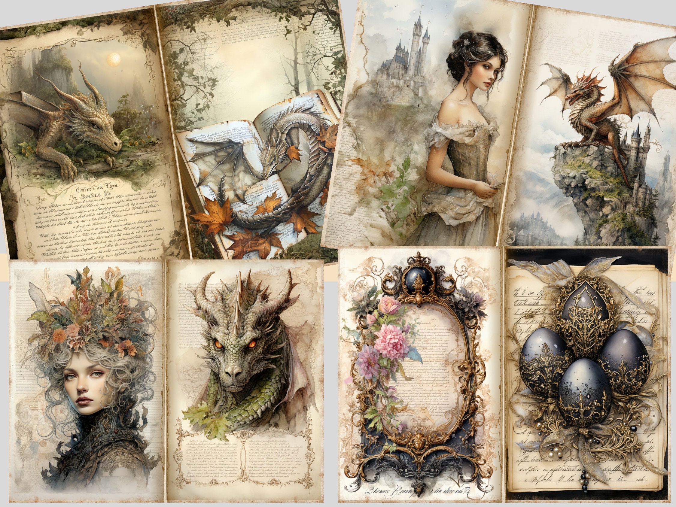Dragon Junk Journal Dragons Printable Pages, Fantasy Collage Printables ...