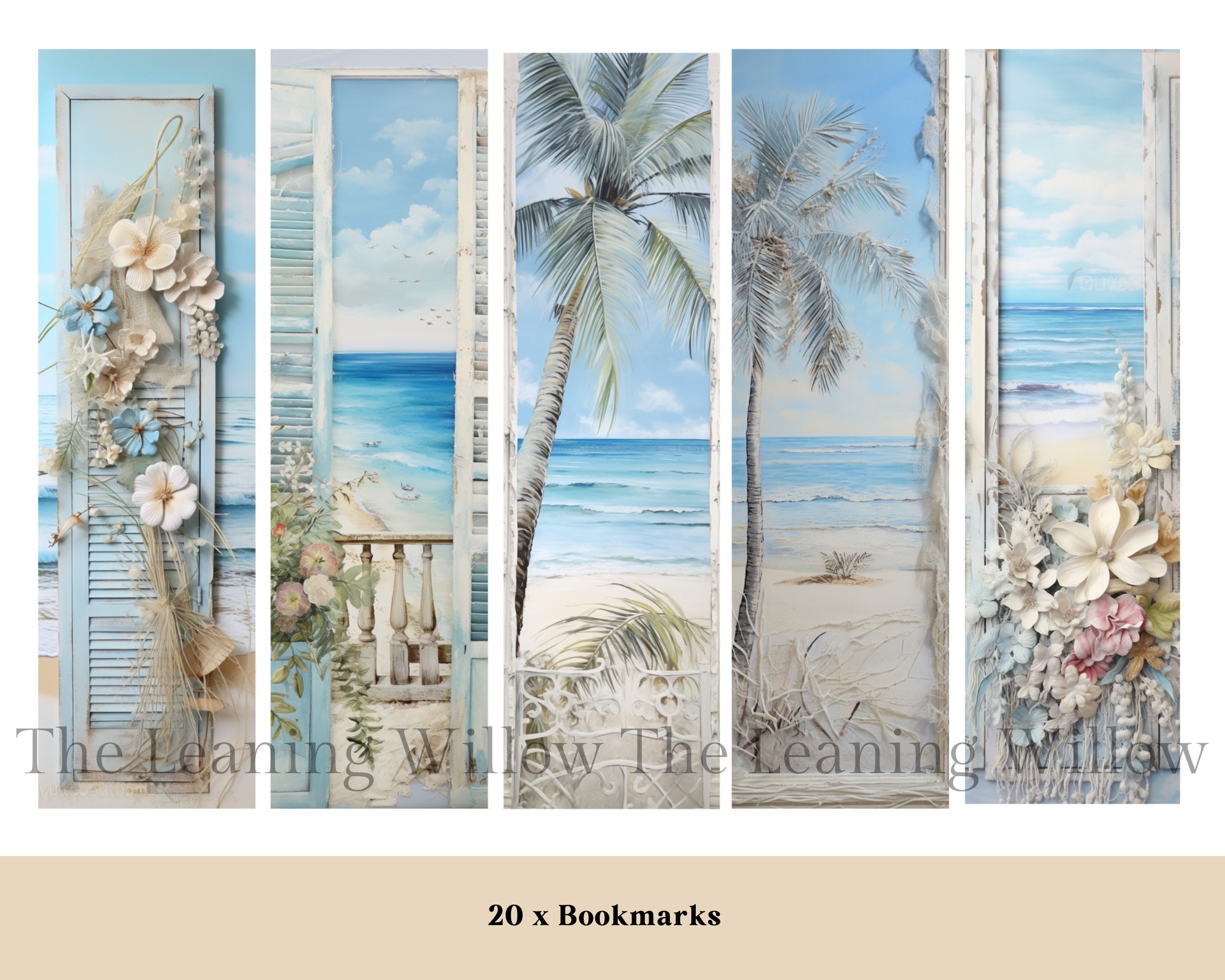 20 Beach Watercolour Printable Bookmarks, Digital Download JPG Bookmark ...