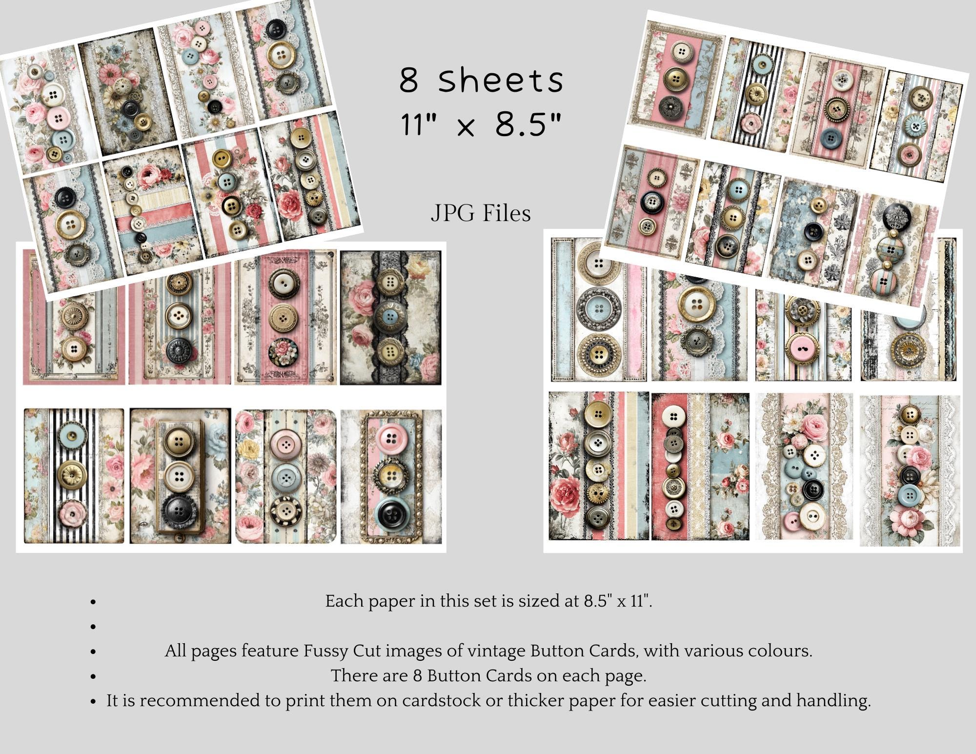 Printable Button Cards Junk Journal Kit Ephemera Vintage Sewing Cards ...