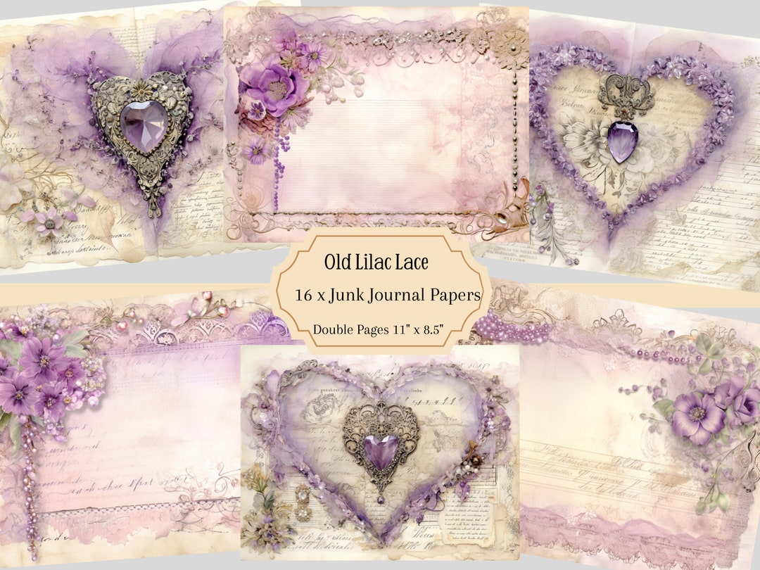 Vintage Lace Junk Journal, Printable Antique Pages Lilac Lace Digital ...