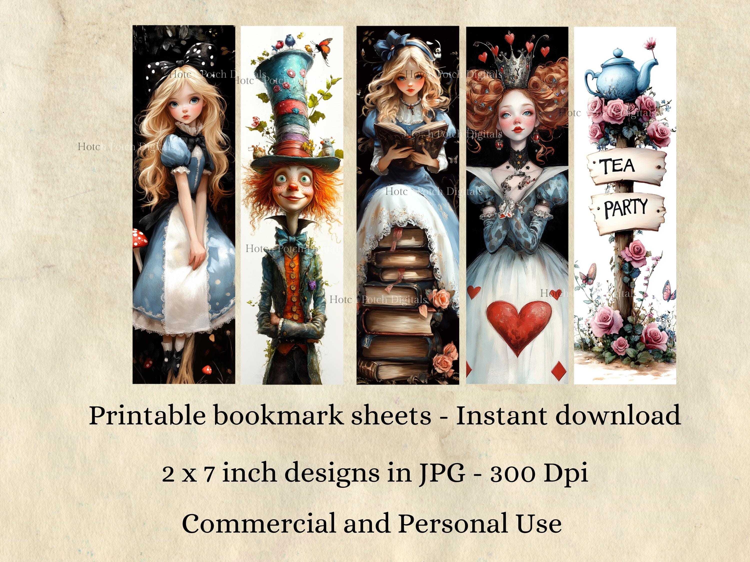 Alice in Wonderland Bookmarks, Printable Scrapbook Papers, Digital ...
