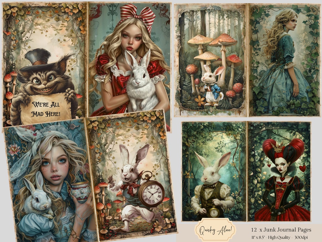 Alice in Wonderland Junk Journal Kit, Printable Scrapbook Papers ...