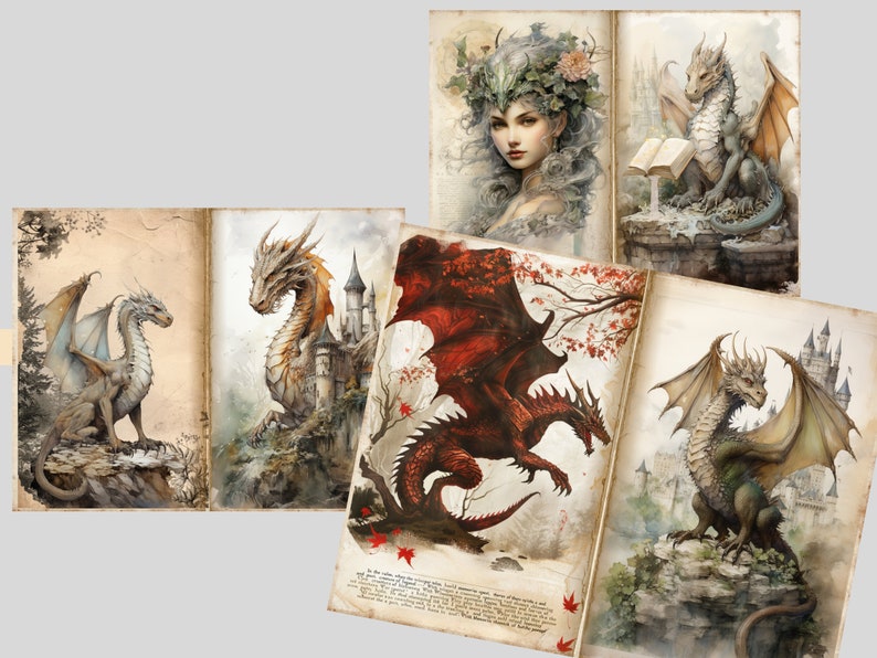 Dragon Junk Journal Dragons Printable Pages, Fantasy Collage Printables ...