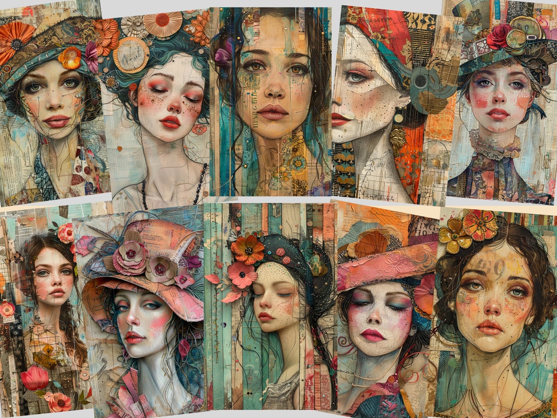 Mixed Media Girls Junk Journal Pages, Mixed Media Girls Card Making, Whimsical Girls Digital ...