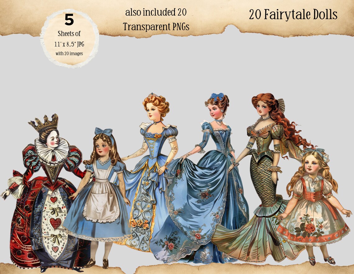 20 Paper Dolls for Dollhouse, Fairy Tale Princess Dolls, Paper Art ...