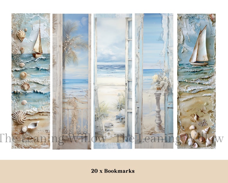 20 Beach Watercolour Printable Bookmarks, Digital Download JPG Bookmark ...