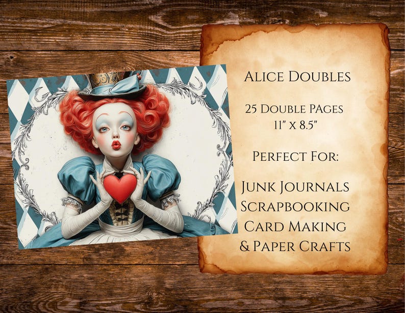 Alice in Wonderland Junk Journal Kit, Alice in Wonderland ATC Cards ...