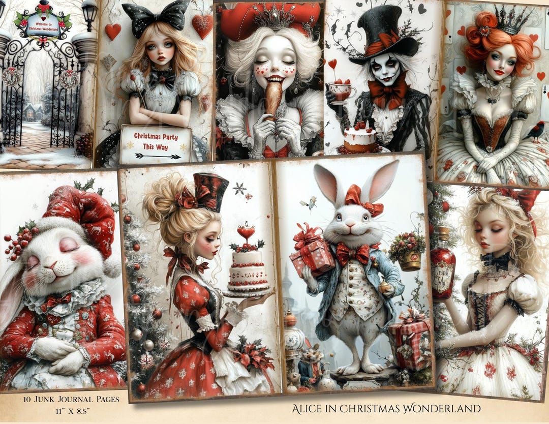 Christmas Alice in Wonderland Junk Journal Kit, Printable Scrapbook ...