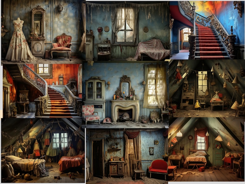 28 Gothic Creepy Rooms, Gothic Digital Papers Backgrounds, Paper Pack ...