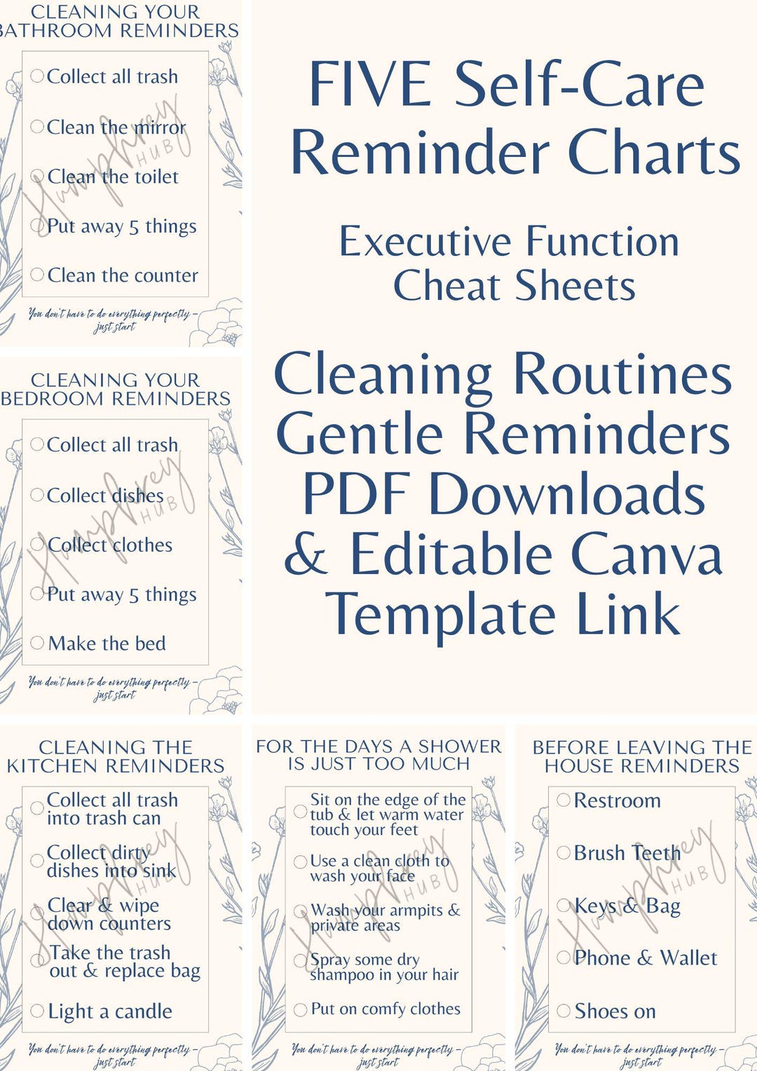Self-care Reminder Charts | Editable Canva Template + Printable PDF ...