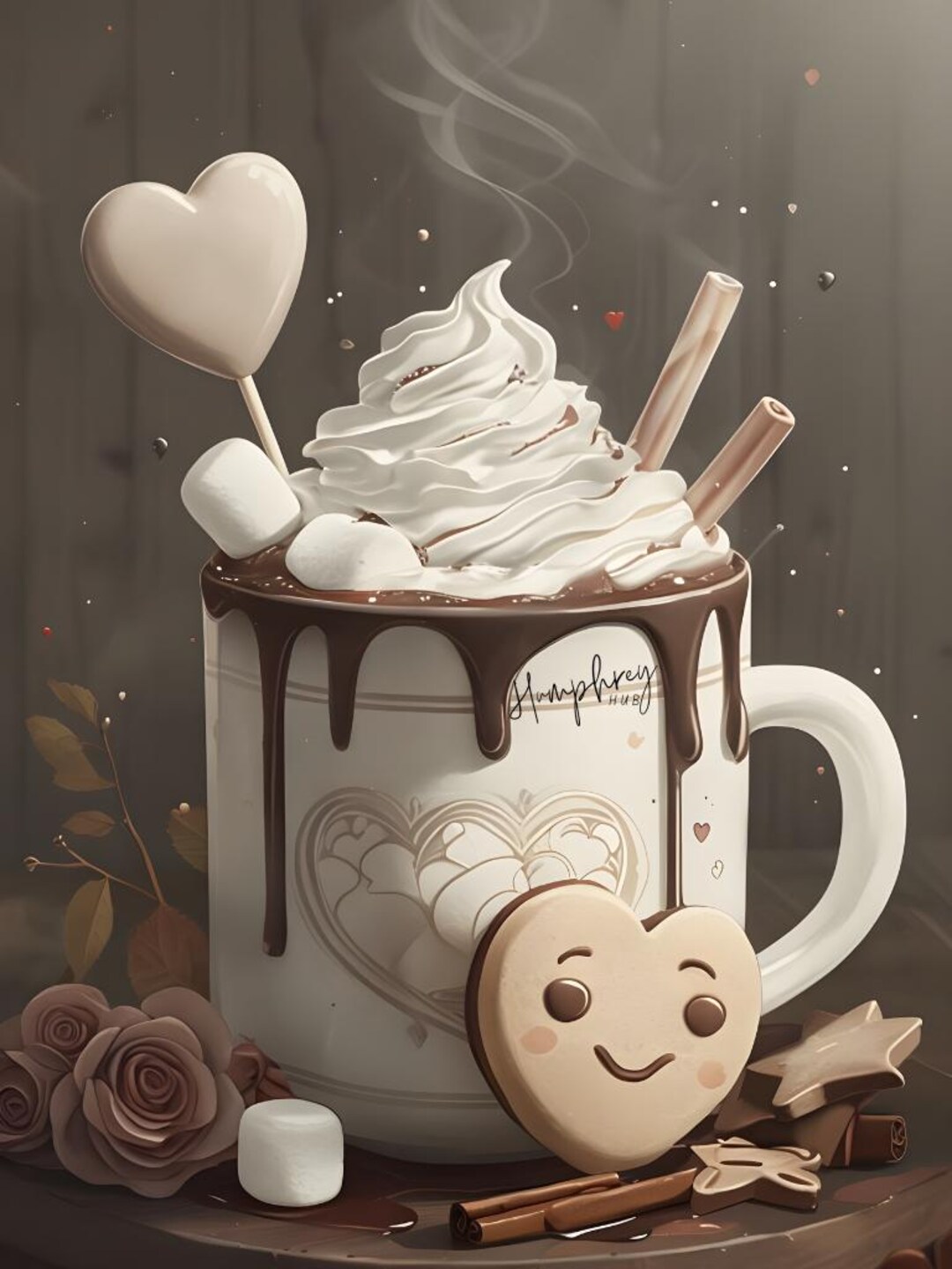 Cozy Valentines Day Hot Chocolate Print Romantic Wall Art Warm ...