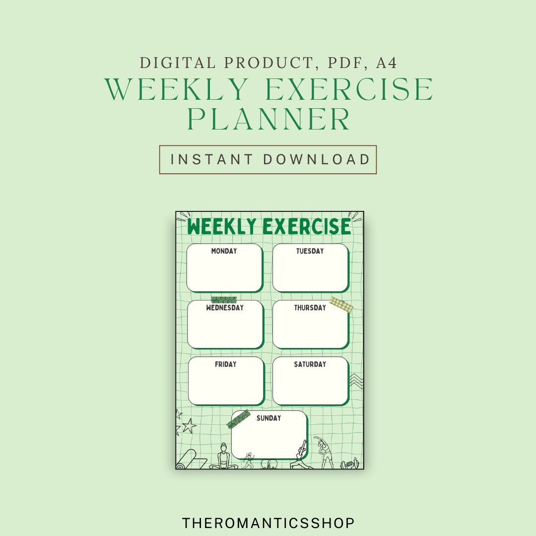 Weekly Exercise Tracker Digital Product, Printable, PDF, A4 Weekly ...