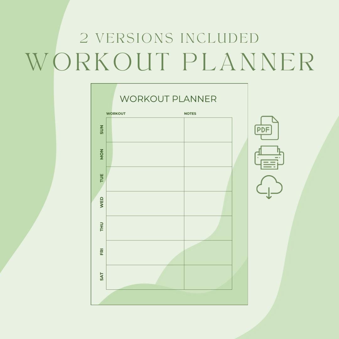 Workout Planner Printable, 7 Day Exercise Tracker, Fitness Journal ...