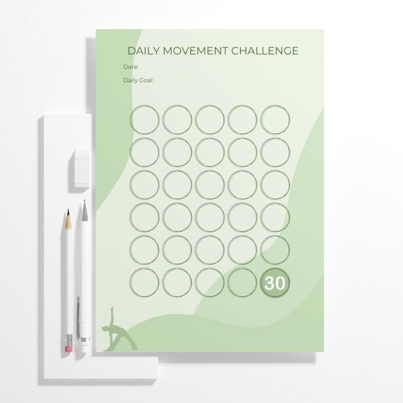 30 Day Daily Movement Challenge, Exercise Tracker, Goal Setting, Habit ...