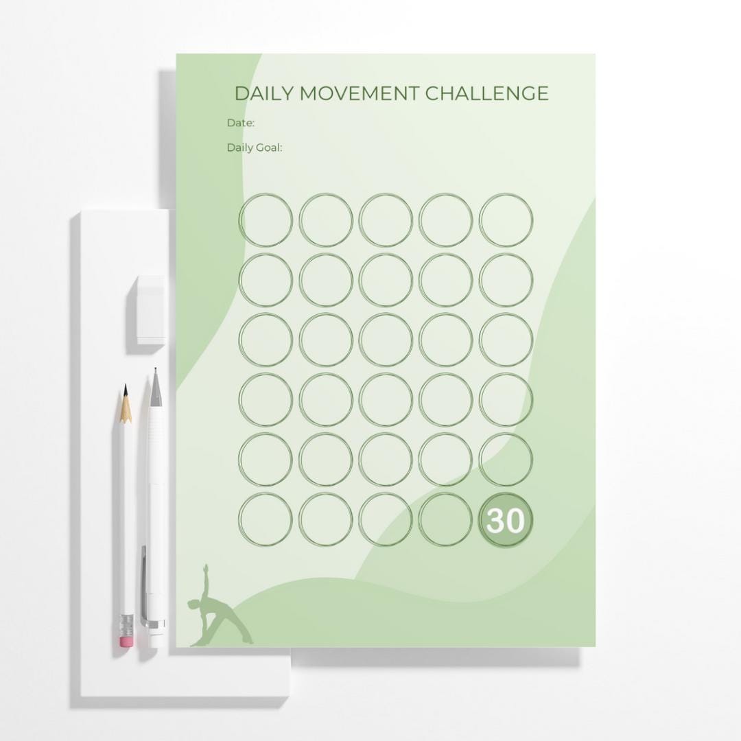 30 Day Daily Movement Challenge, Exercise Tracker, Goal Setting, Habit ...