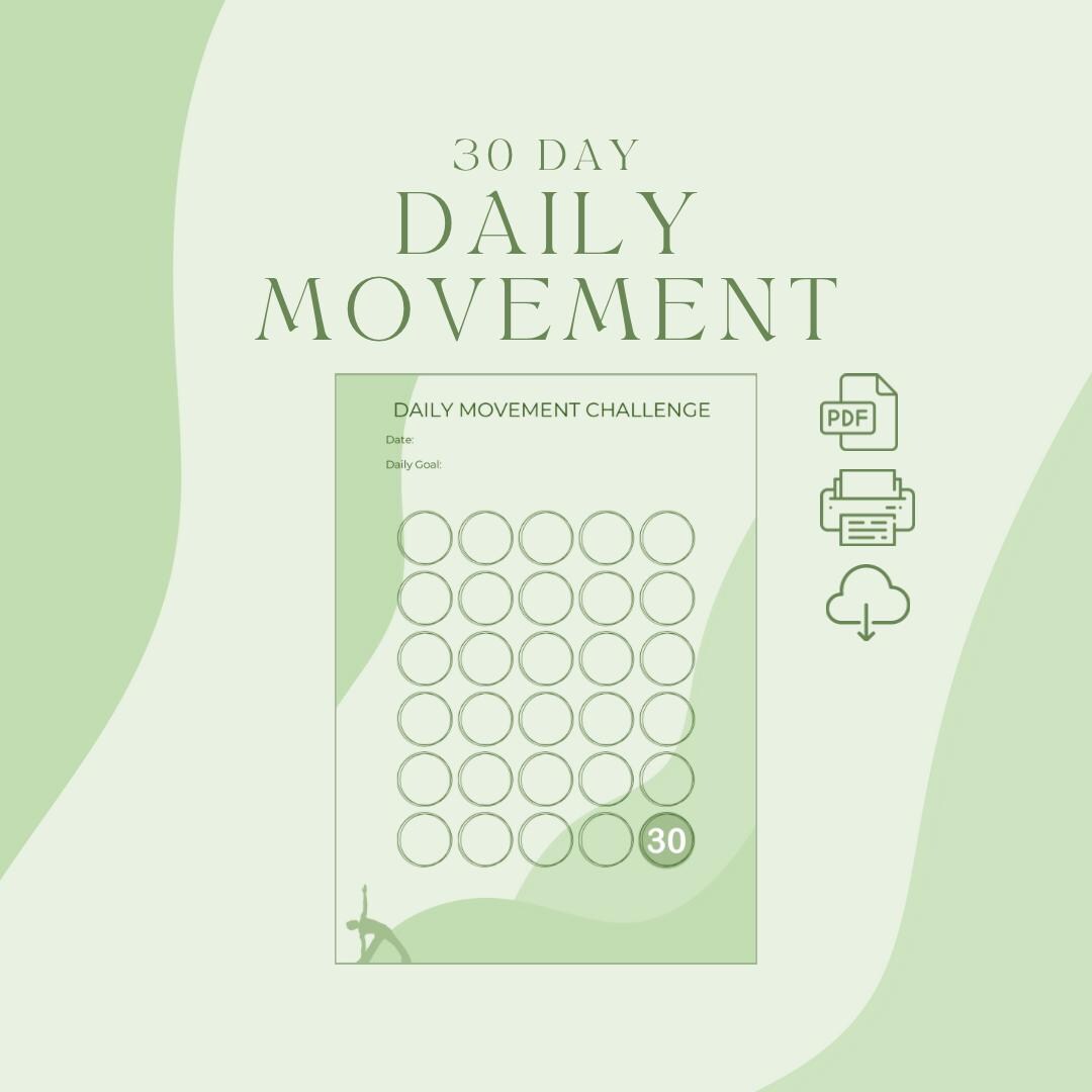30 Day Daily Movement Challenge, Exercise Tracker, Goal Setting, Habit ...