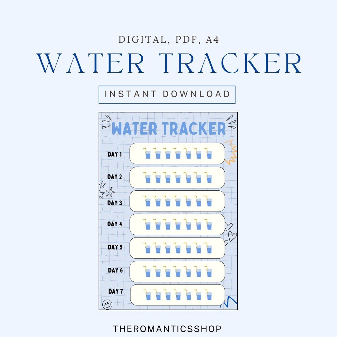 Digital Water Tracker Printable, Digital Product, Pdf, A4 7 Day Tracker ...