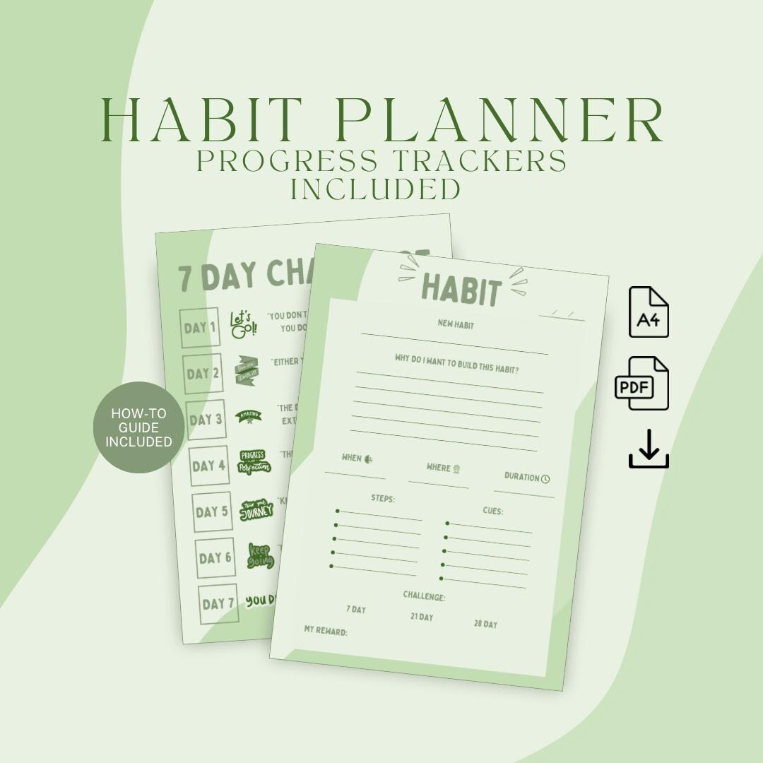 Habit Planner Page, Progress Trackers & Guide Included, Goal Setting ...