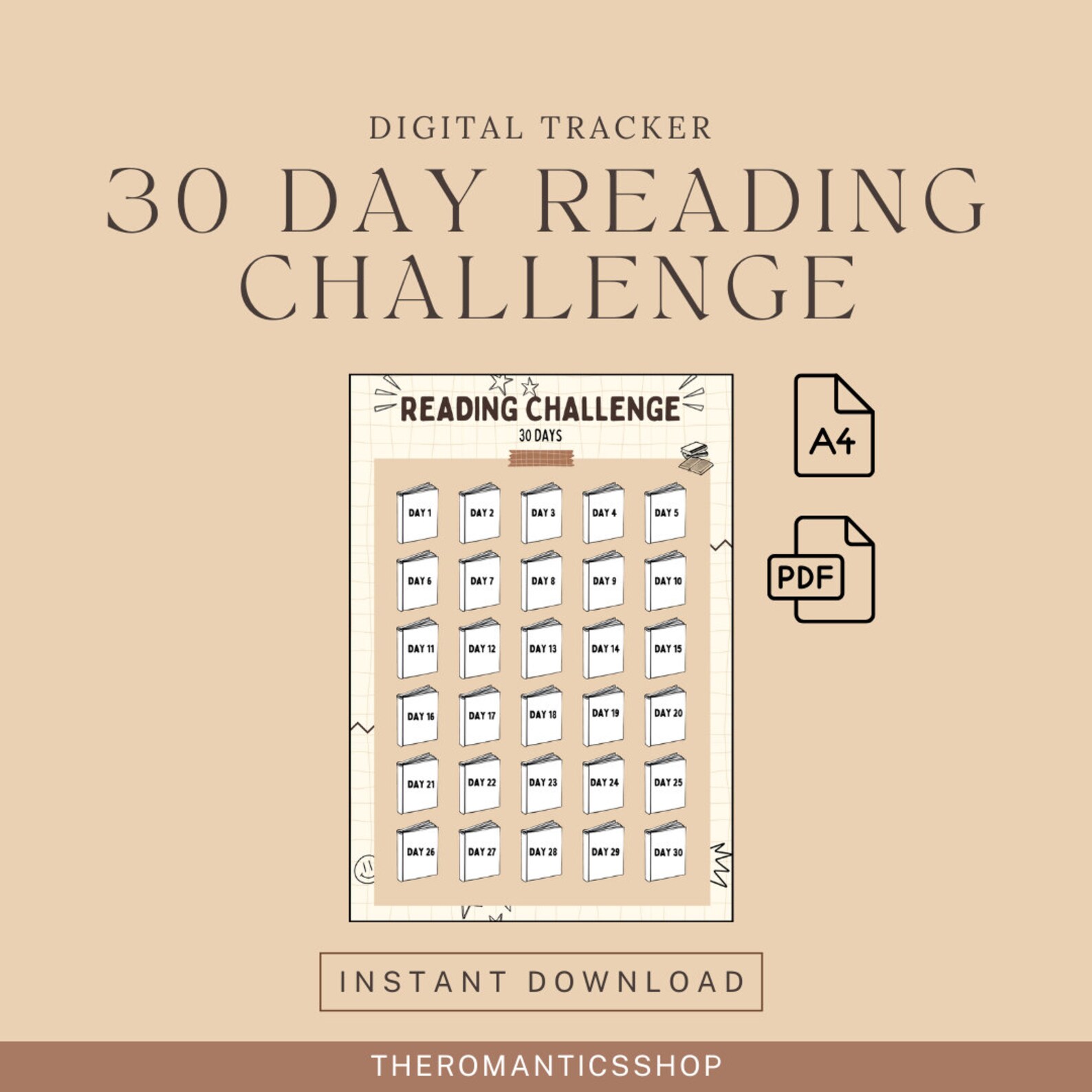 30 Day Reading Challenge, Reading Log, Reading Tracker, Digital Product ...