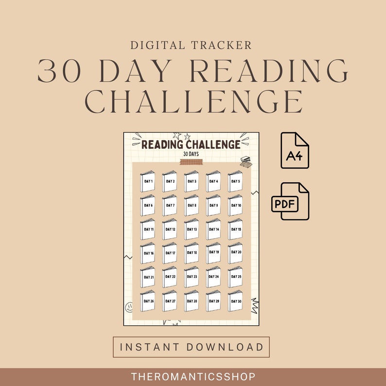 30 Day Reading Challenge, Reading Log, Reading Tracker, Digital Product ...