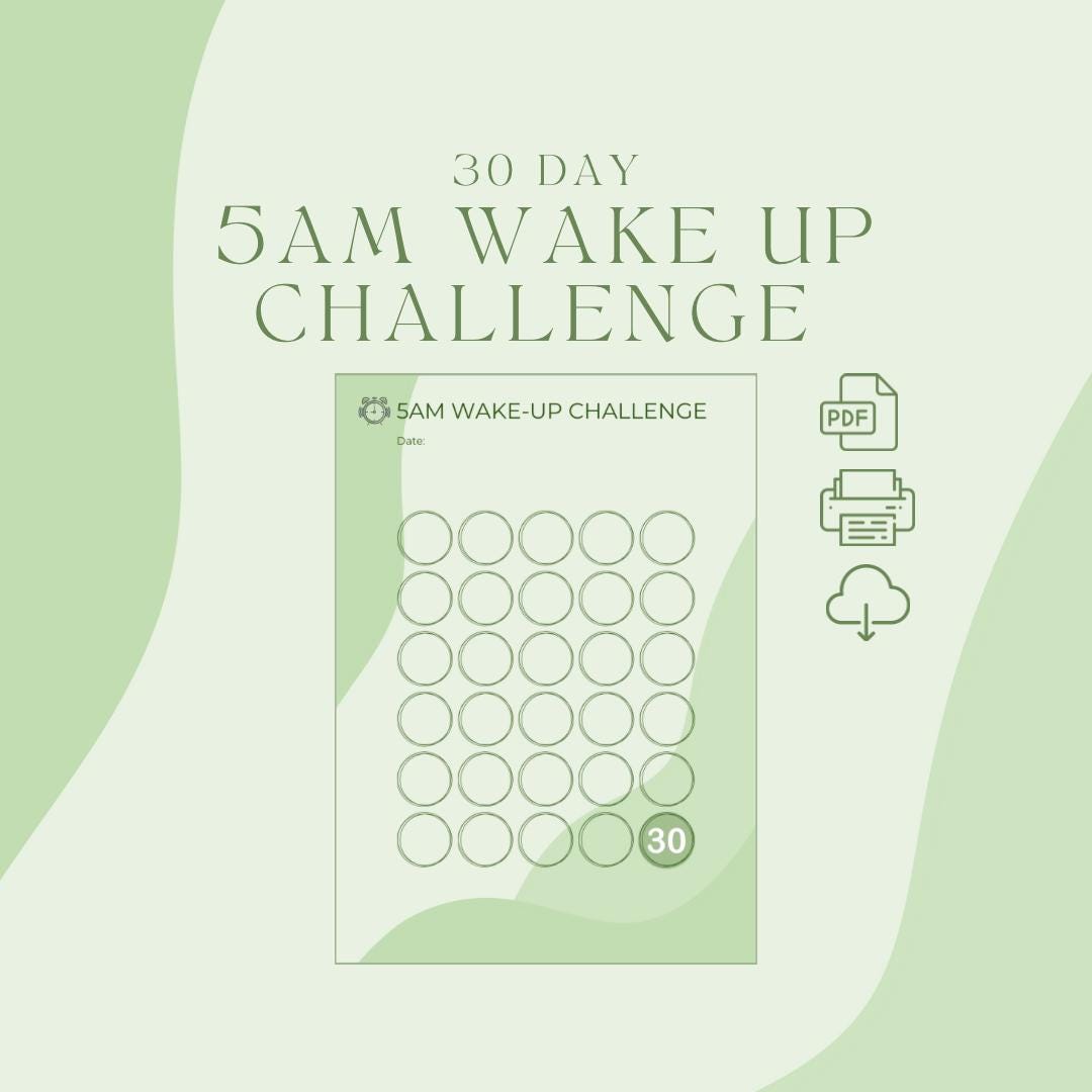 5AM Wake up Challenge, 30 Day Progress Tracker, Habit Builder, Goal ...