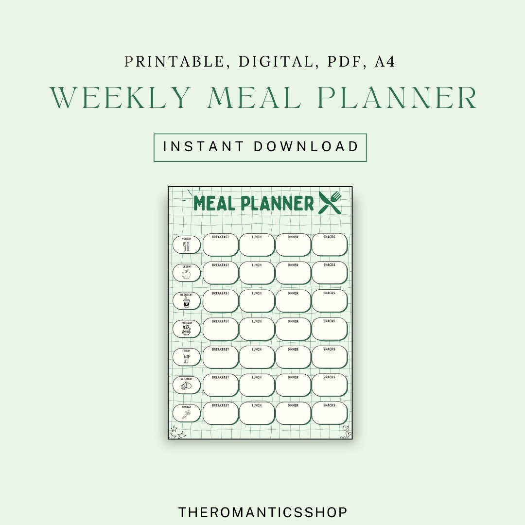 7 Day Meal Planner, Weekly Menu Tracker, Instant Download, PDF ...