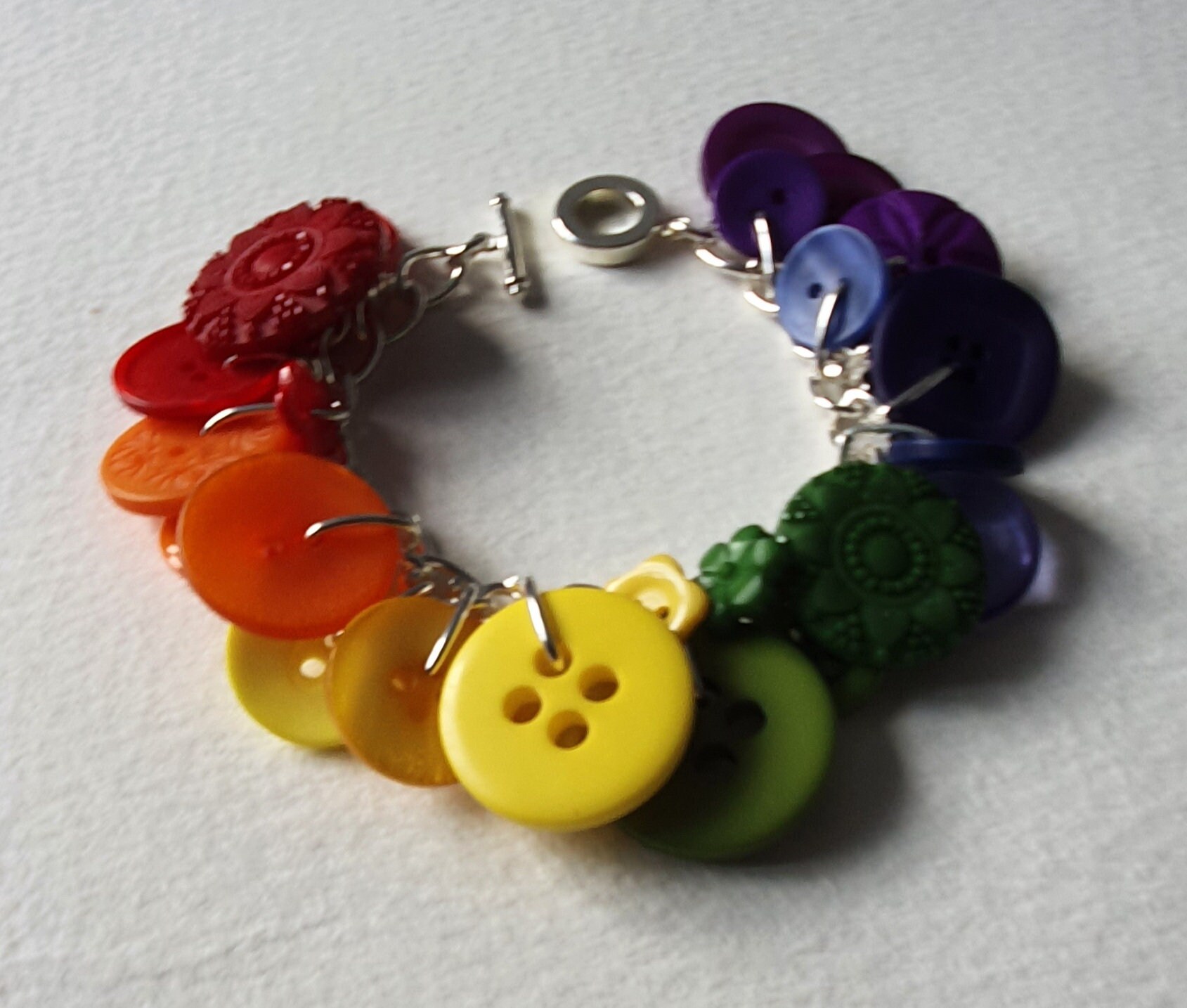 Rainbow Button Charm Bracelet Rainbow Multicolors Love and Support - Etsy