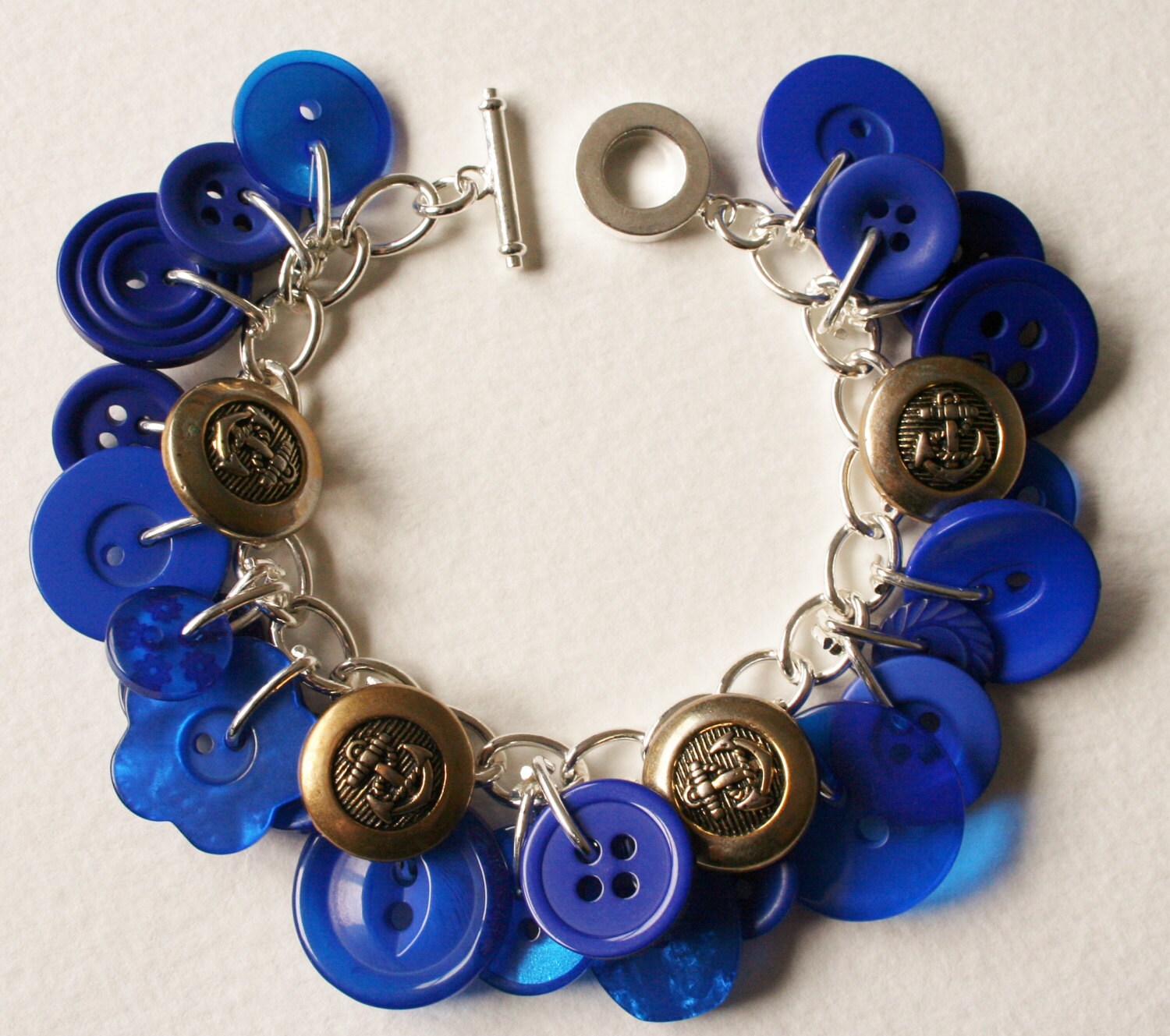 Button Charm Bracelet Royal Blue Nautical Anchors - Etsy