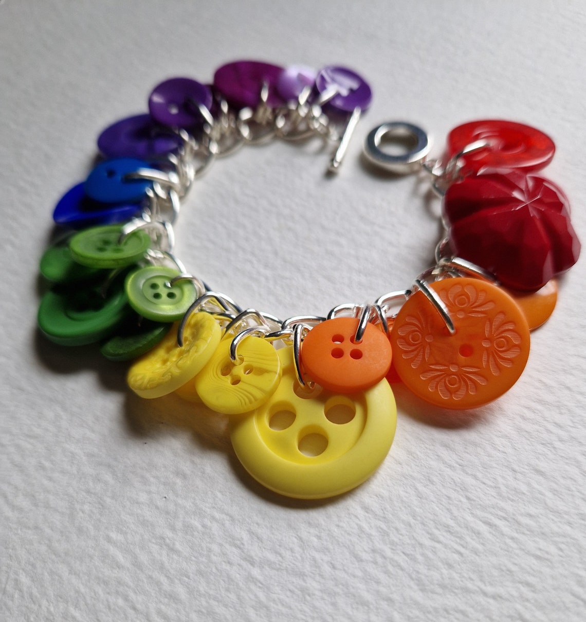 Rainbow Button Charm Bracelet Rainbow Multicolors Love and Support - Etsy