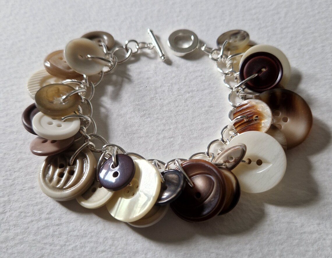 Button Charm Bracelet Brown Natural Autumn Mix - Etsy