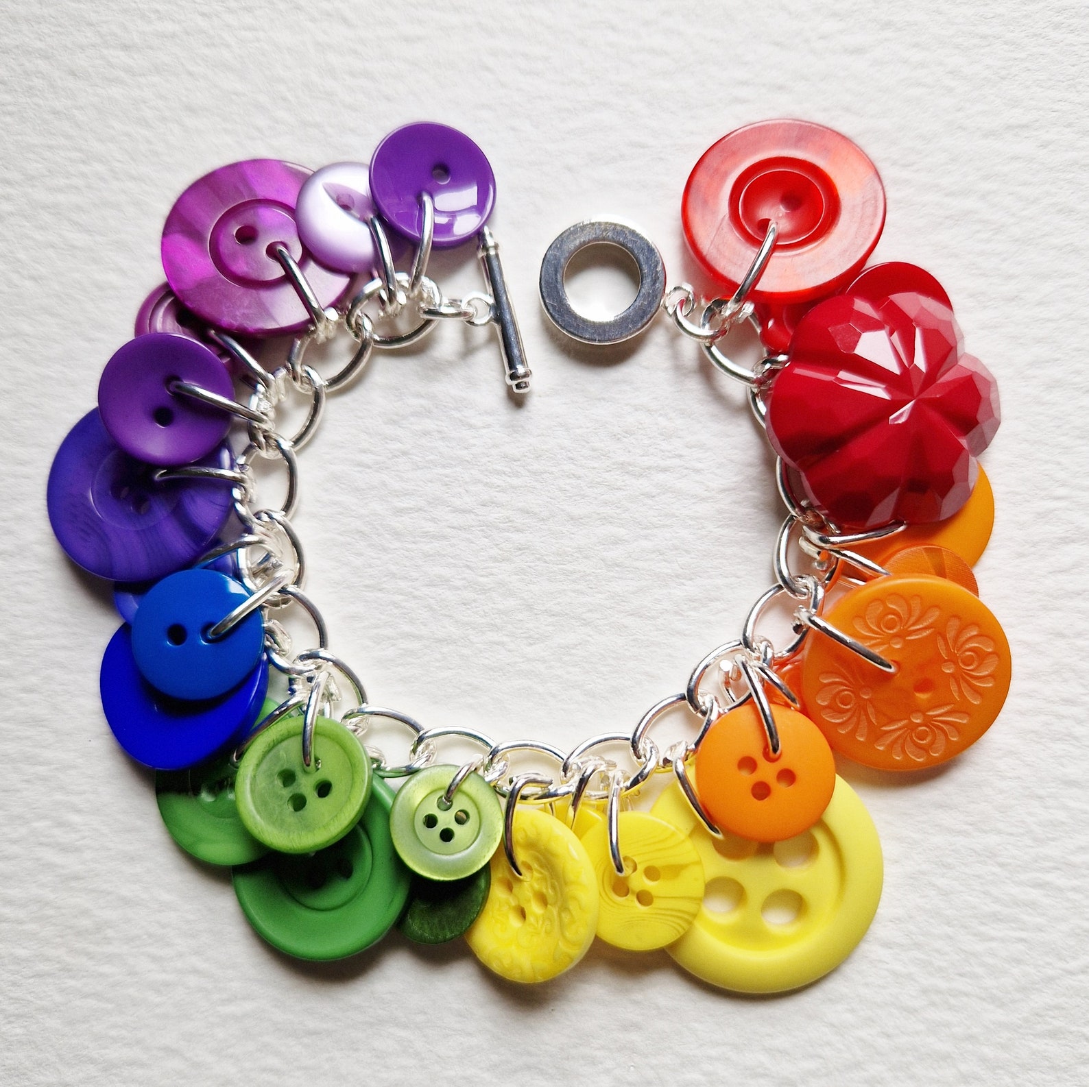 Rainbow Button Charm Bracelet Rainbow Multicolors Love and Support - Etsy