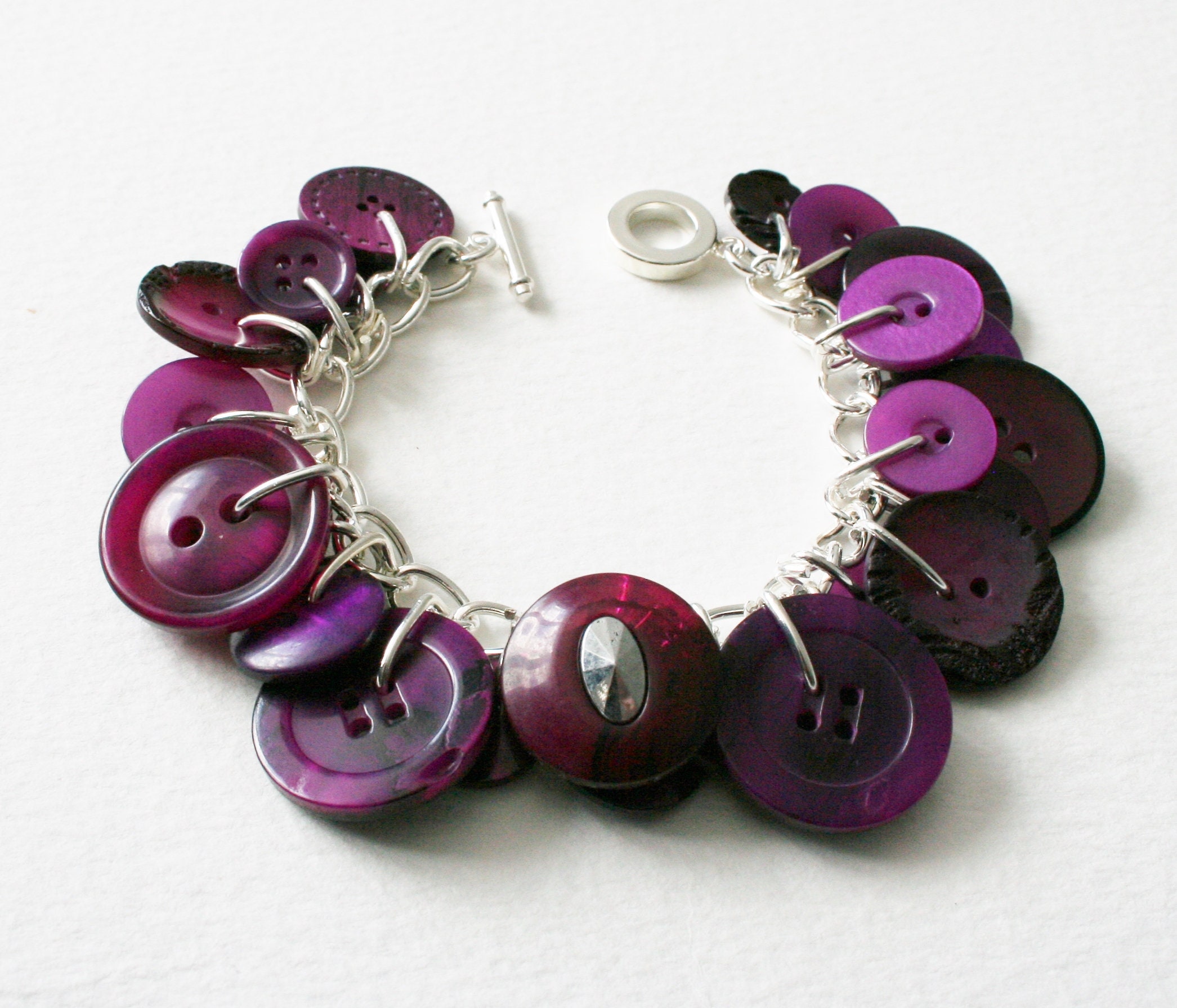 Button Charm Bracelet Dark Magenta Purple Button Charm Bracelet - Etsy