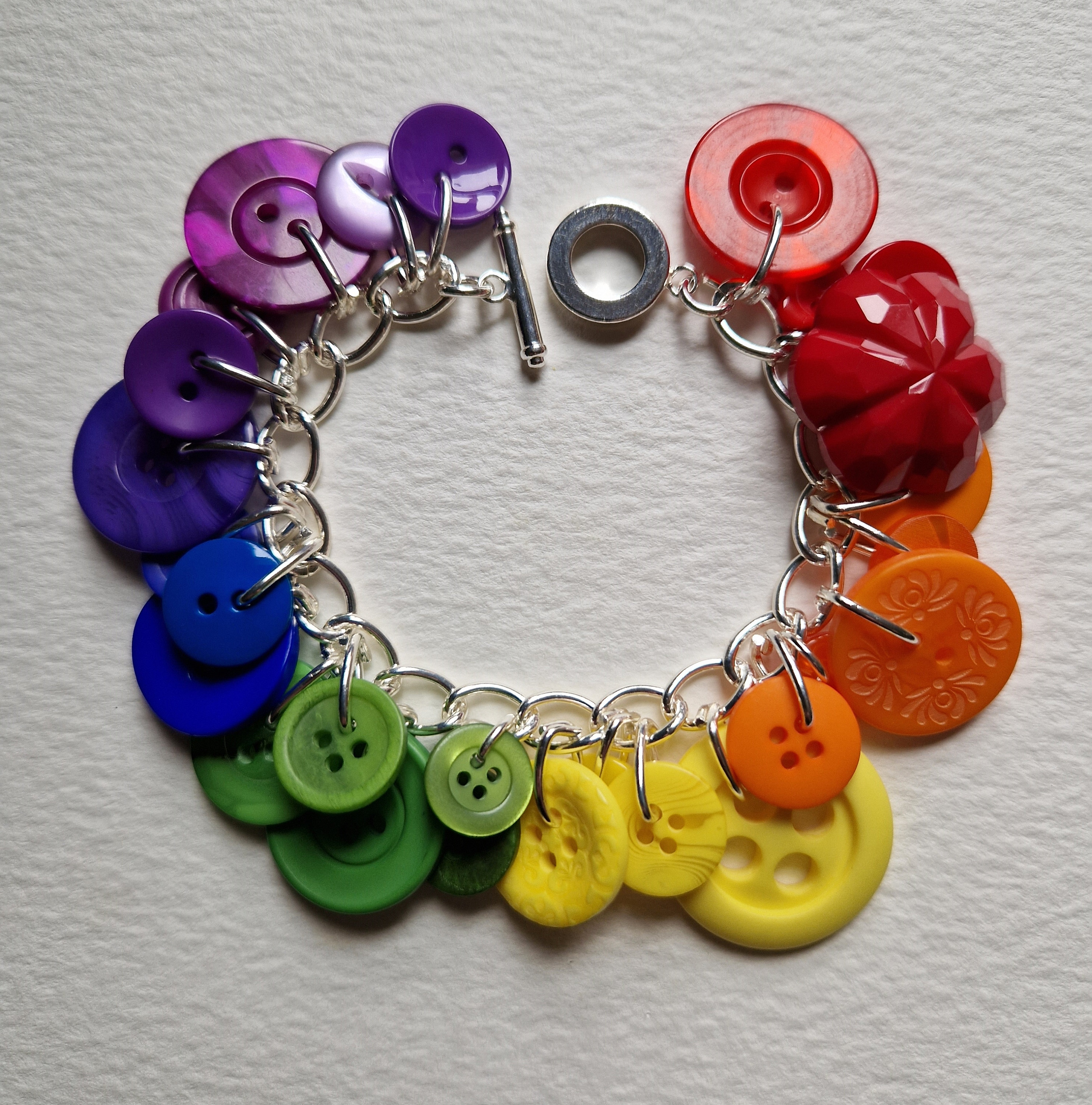 Rainbow Button Charm Bracelet Rainbow Multicolors Love and Support - Etsy