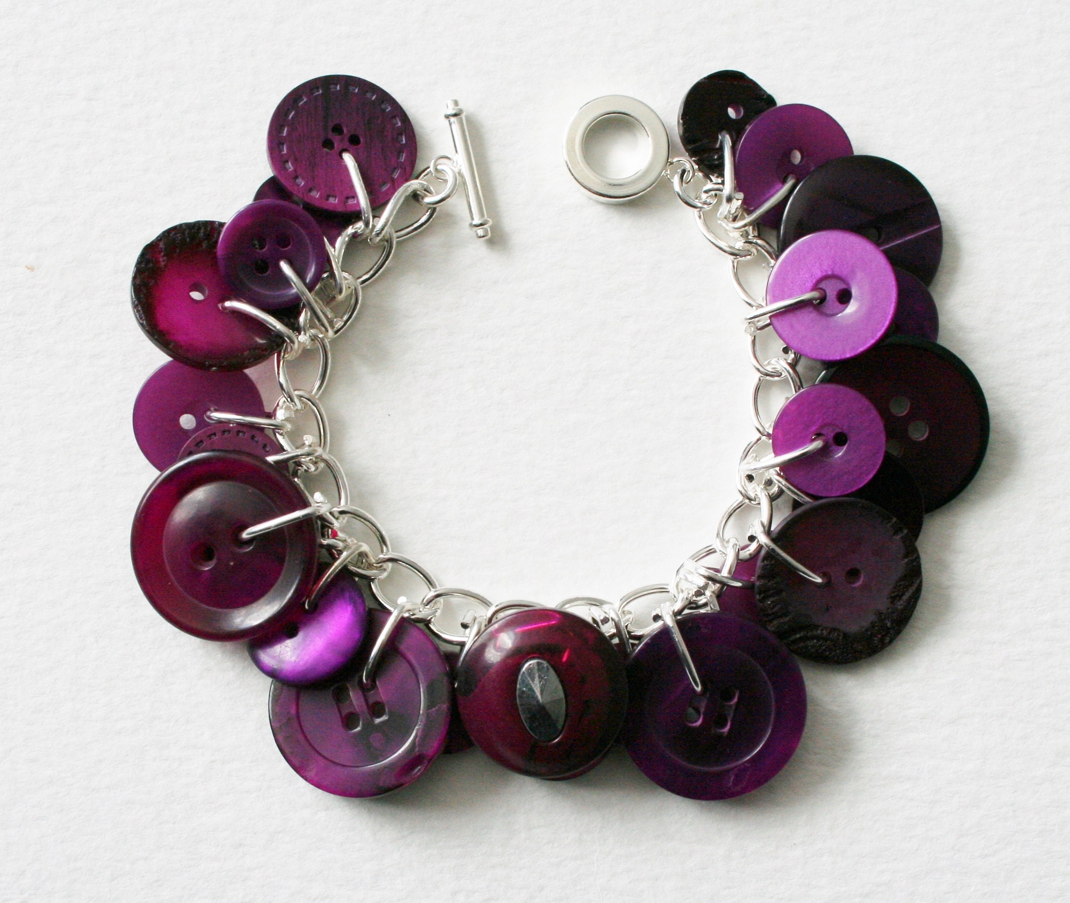Button Charm Bracelet Dark Magenta Purple Button Charm Bracelet - Etsy
