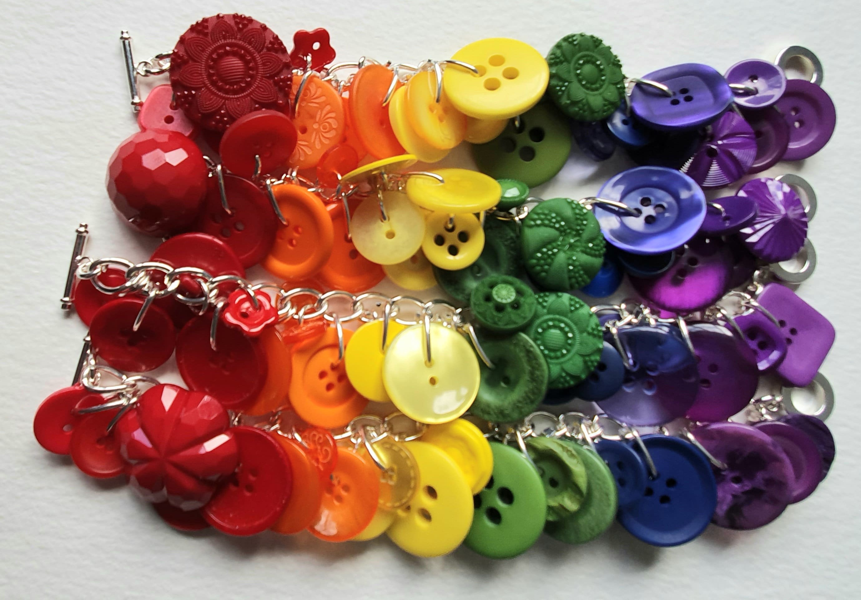 Rainbow Button Charm Bracelet Rainbow Multicolors Love and Support - Etsy