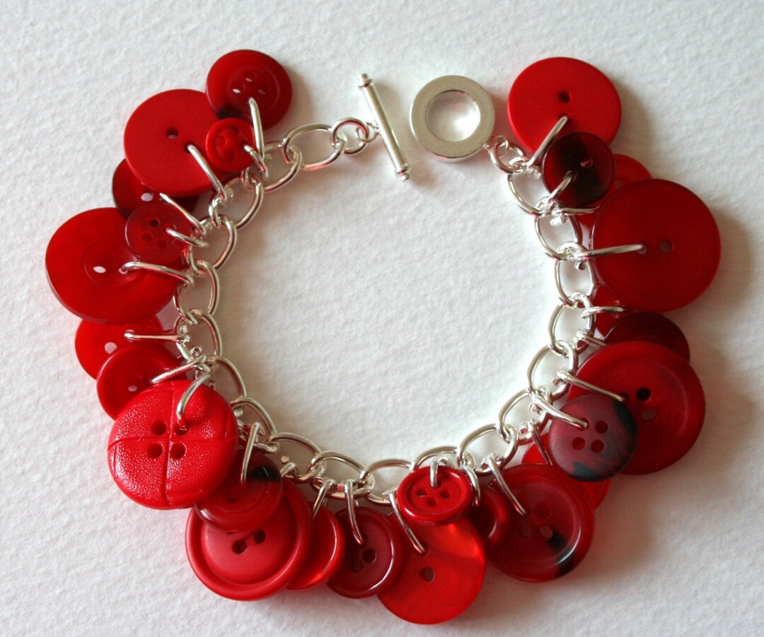 Red Rose Button Bracelet - Etsy