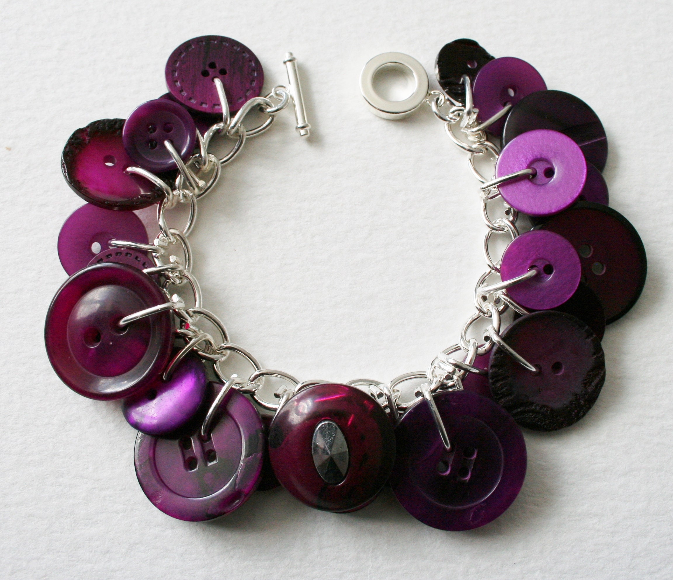 Button Charm Bracelet Dark Magenta Purple Button Charm Bracelet - Etsy