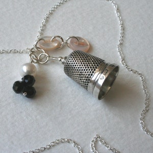 Silver Thimble Charm Necklace Crystal and Vintage Buttons - Etsy