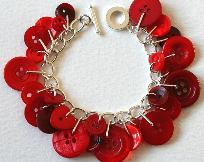 Bright Ruby Red Button Charm Bracelet - Etsy