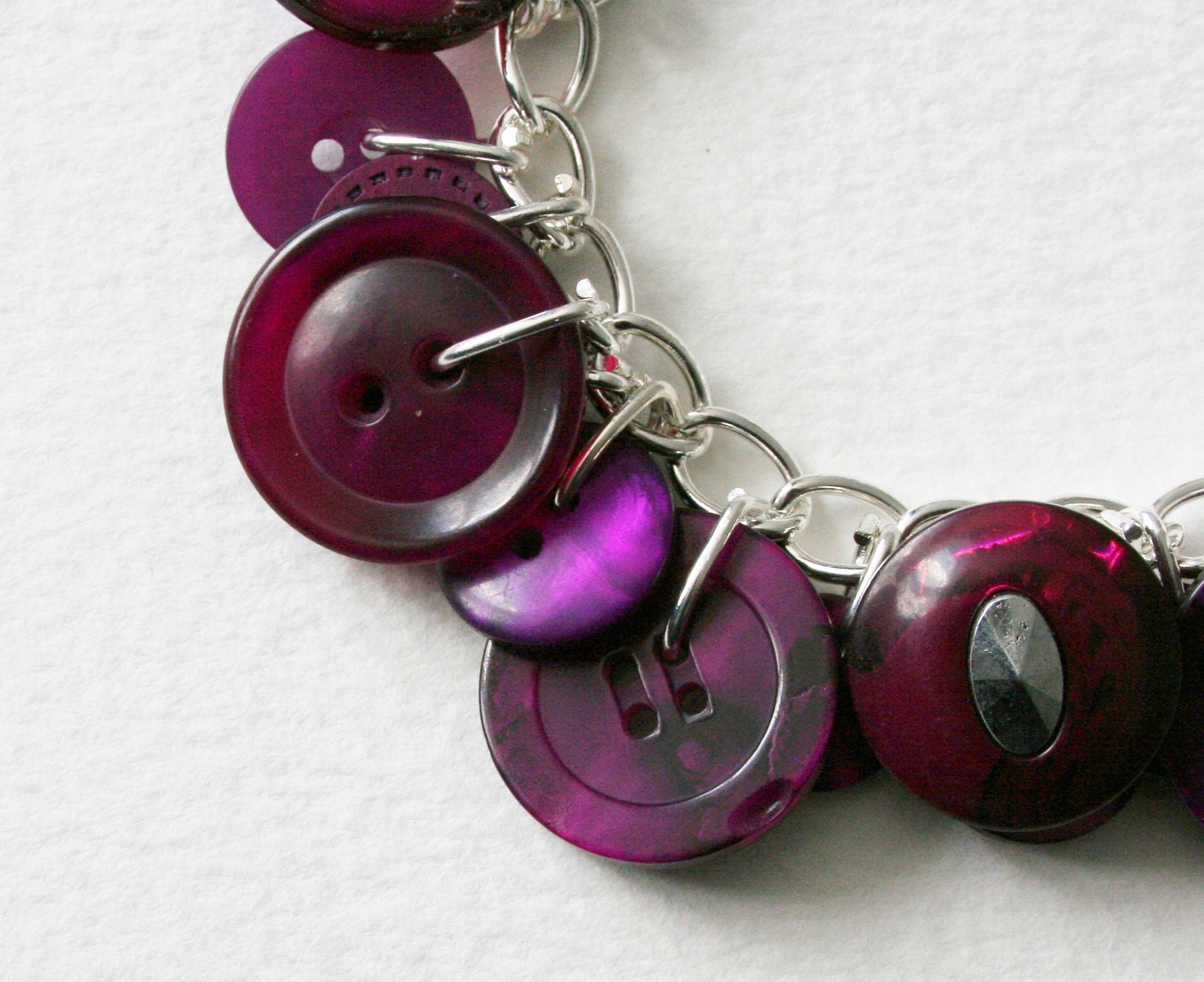 Button Charm Bracelet Dark Magenta Purple Button Charm Bracelet - Etsy