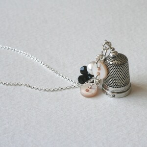Silver Thimble Charm Necklace Crystal and Vintage Buttons - Etsy