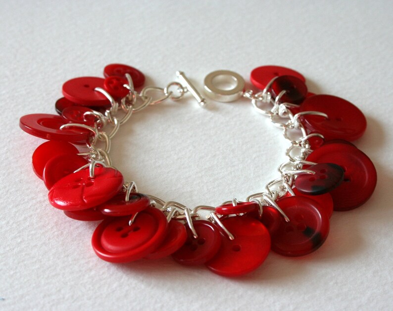 Red Rose Button Bracelet - Etsy